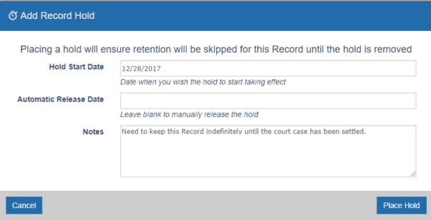 Retention Hold - DocMgt